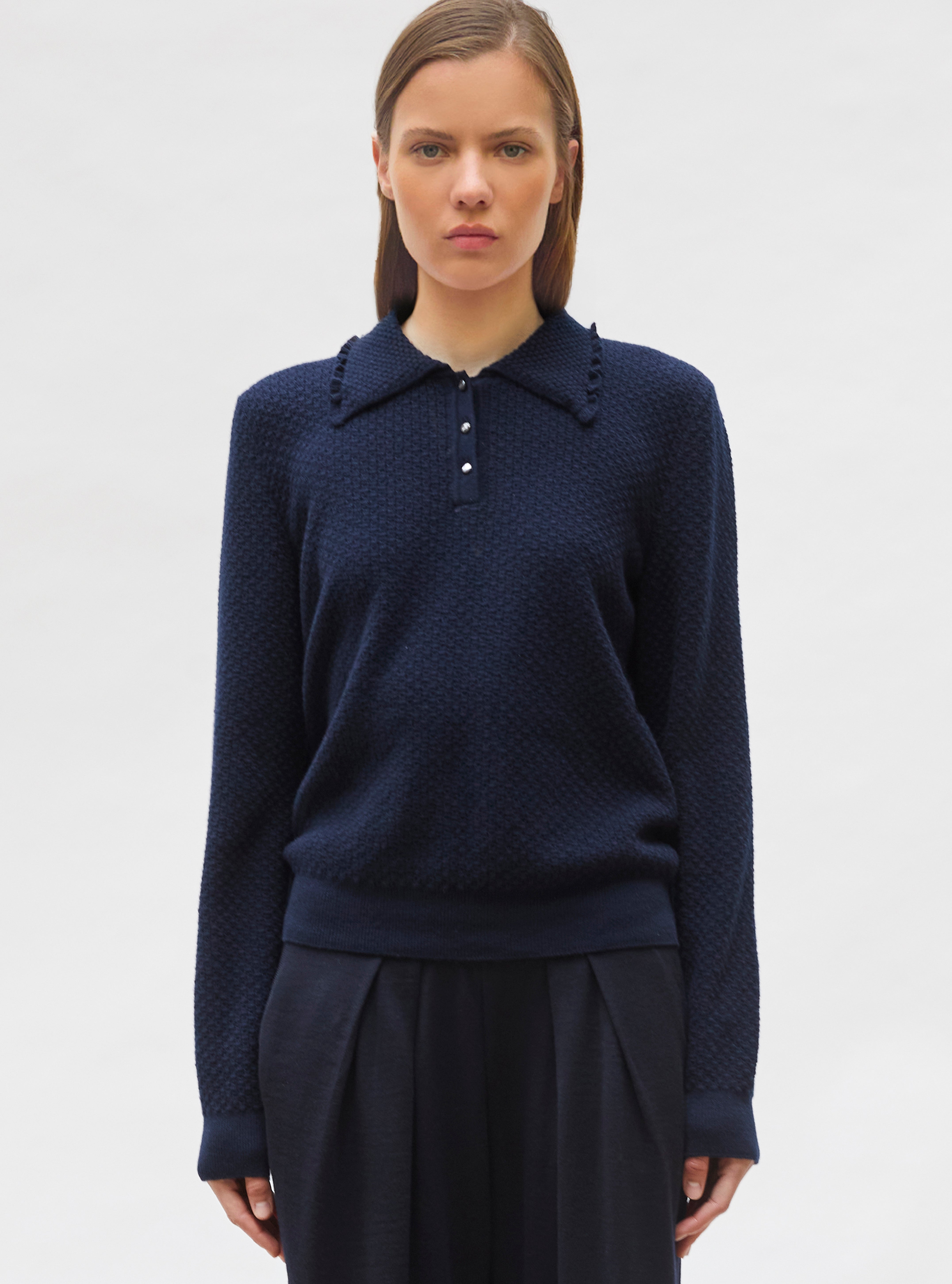 top fin maille col volanté nuit | Molli