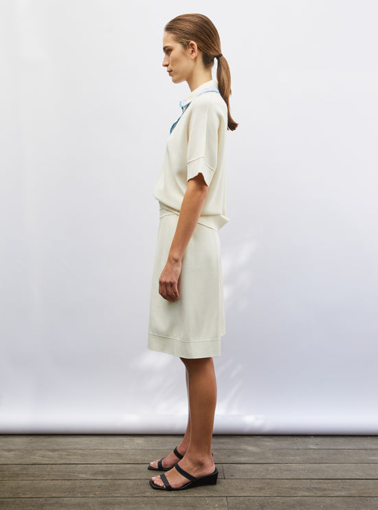 wide knit top rick-rack edged collar natural multi-denim | Molli