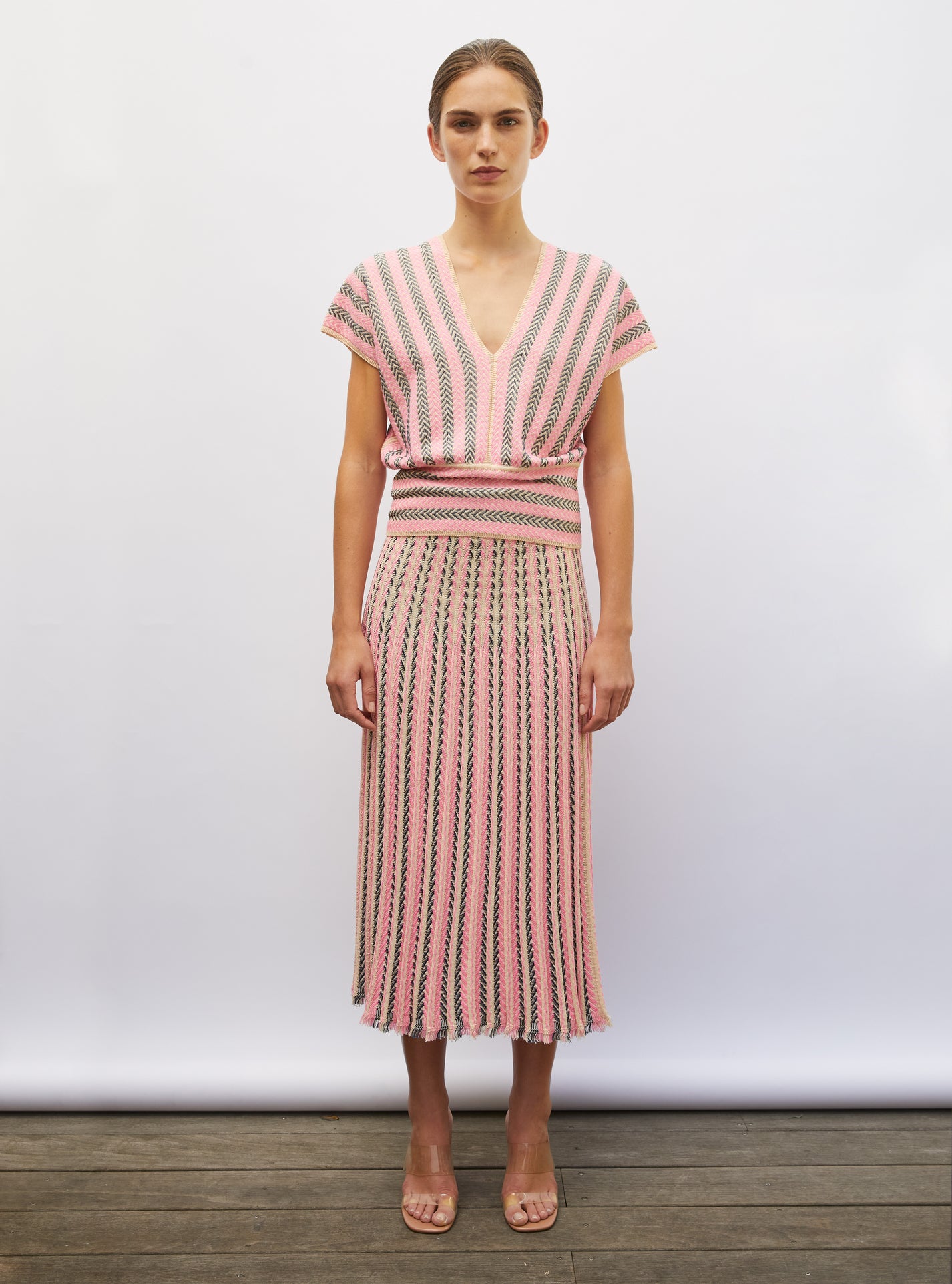 jupe fluide maille chevron dune-blueberry-rose fluo | Molli