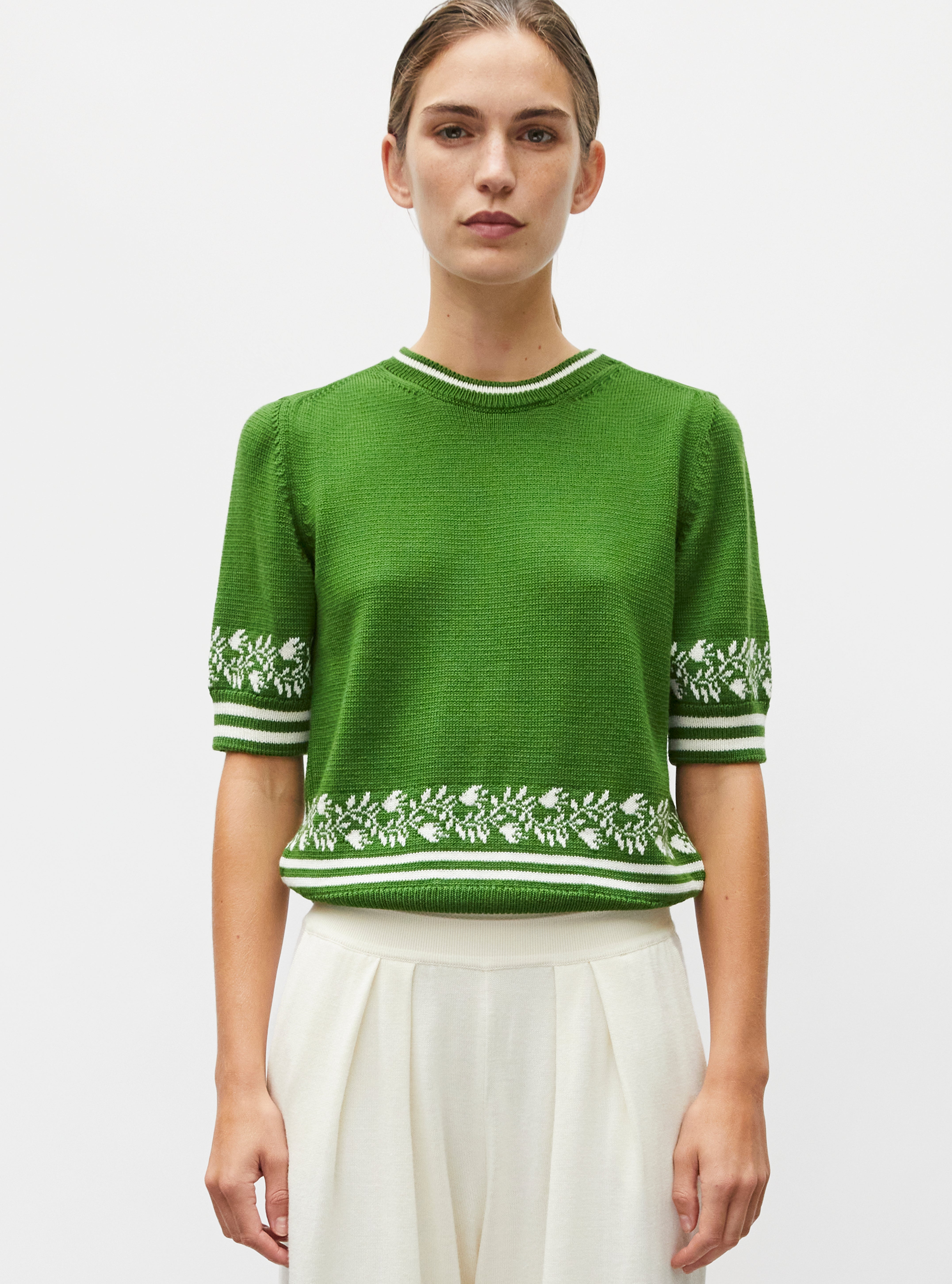knit top jacquard details matcha-natural | Molli
