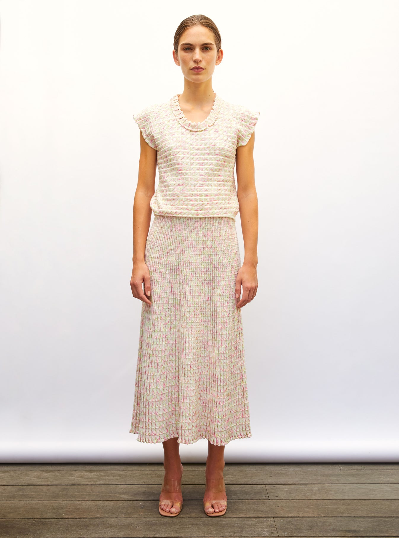 fluid skirt in an origami knit naturel-pink multi | Molli