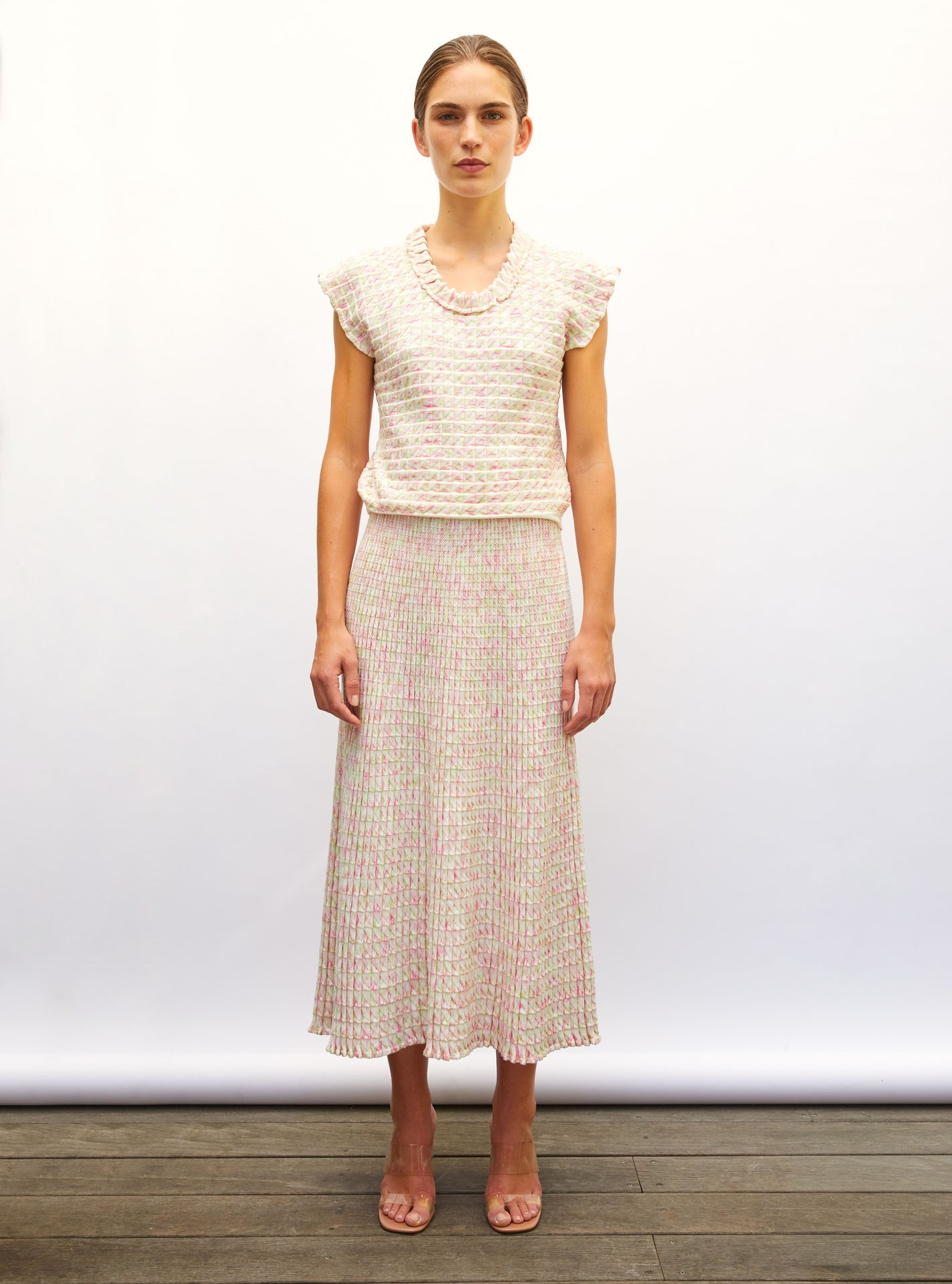 fluid skirt in an origami knit naturel-pink multi | Molli