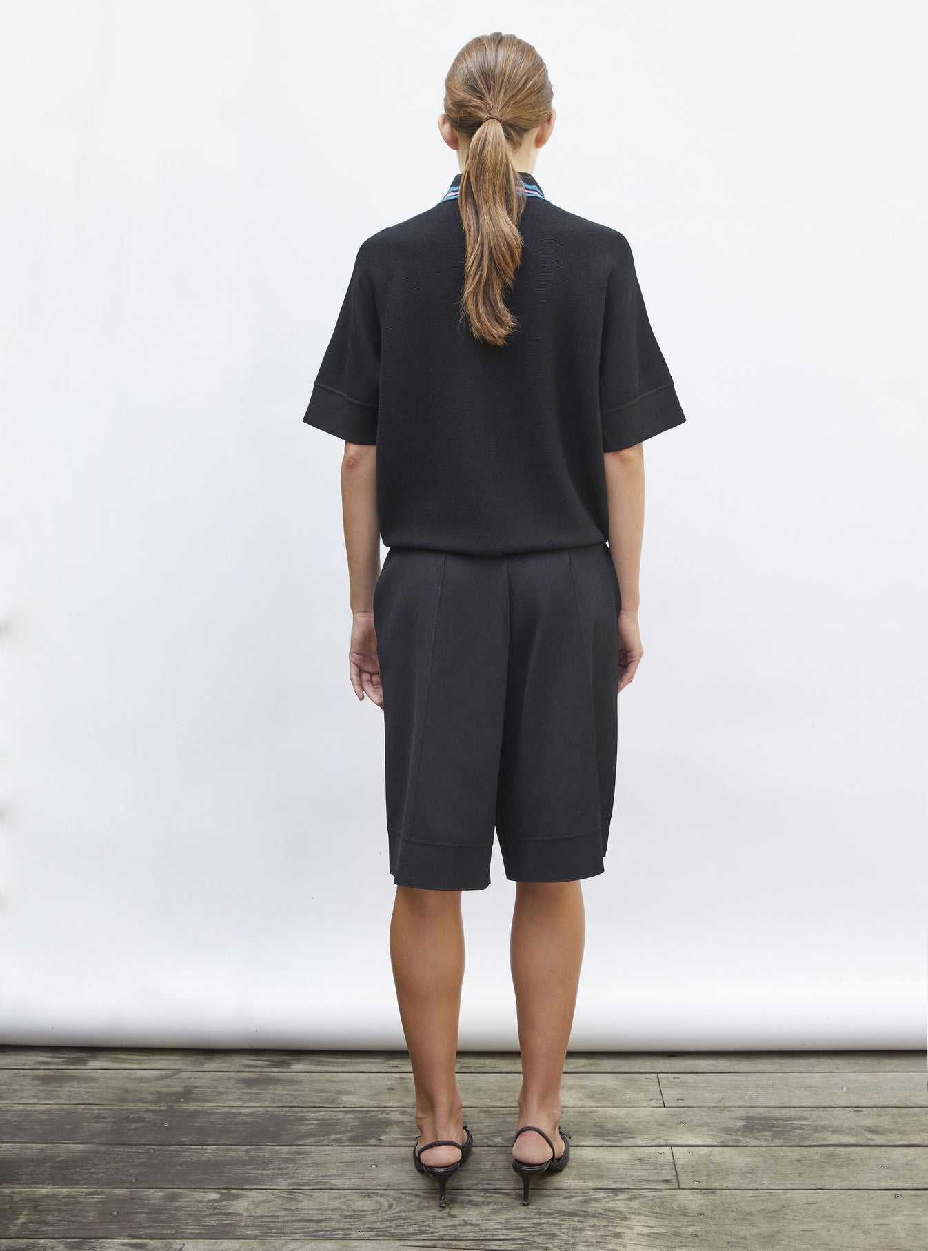 wide knit top rick-rack edged collar deep black-multi | Molli