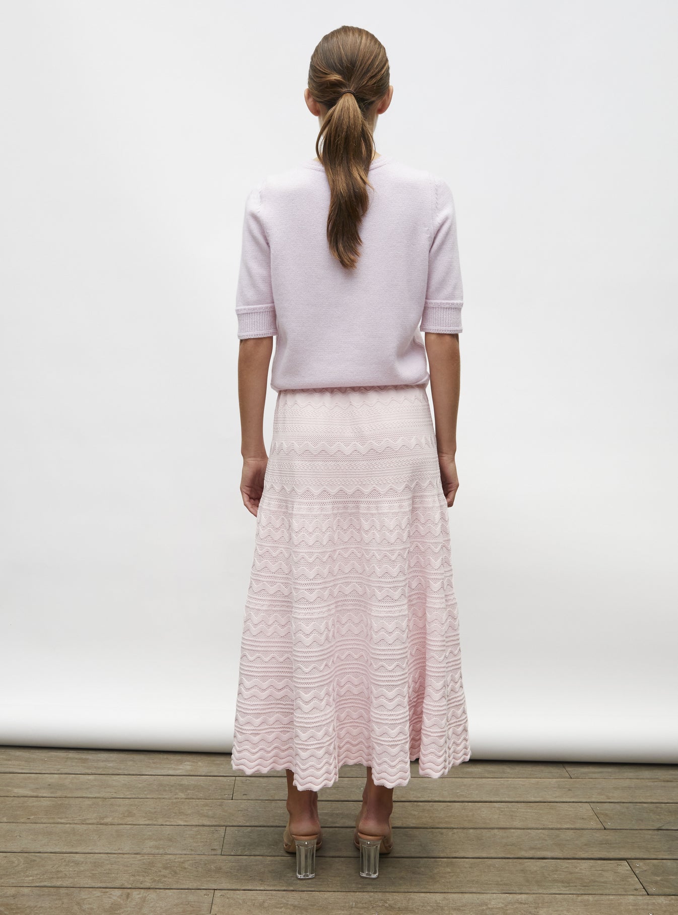 jupe longue maille croquet rose doux | Molli