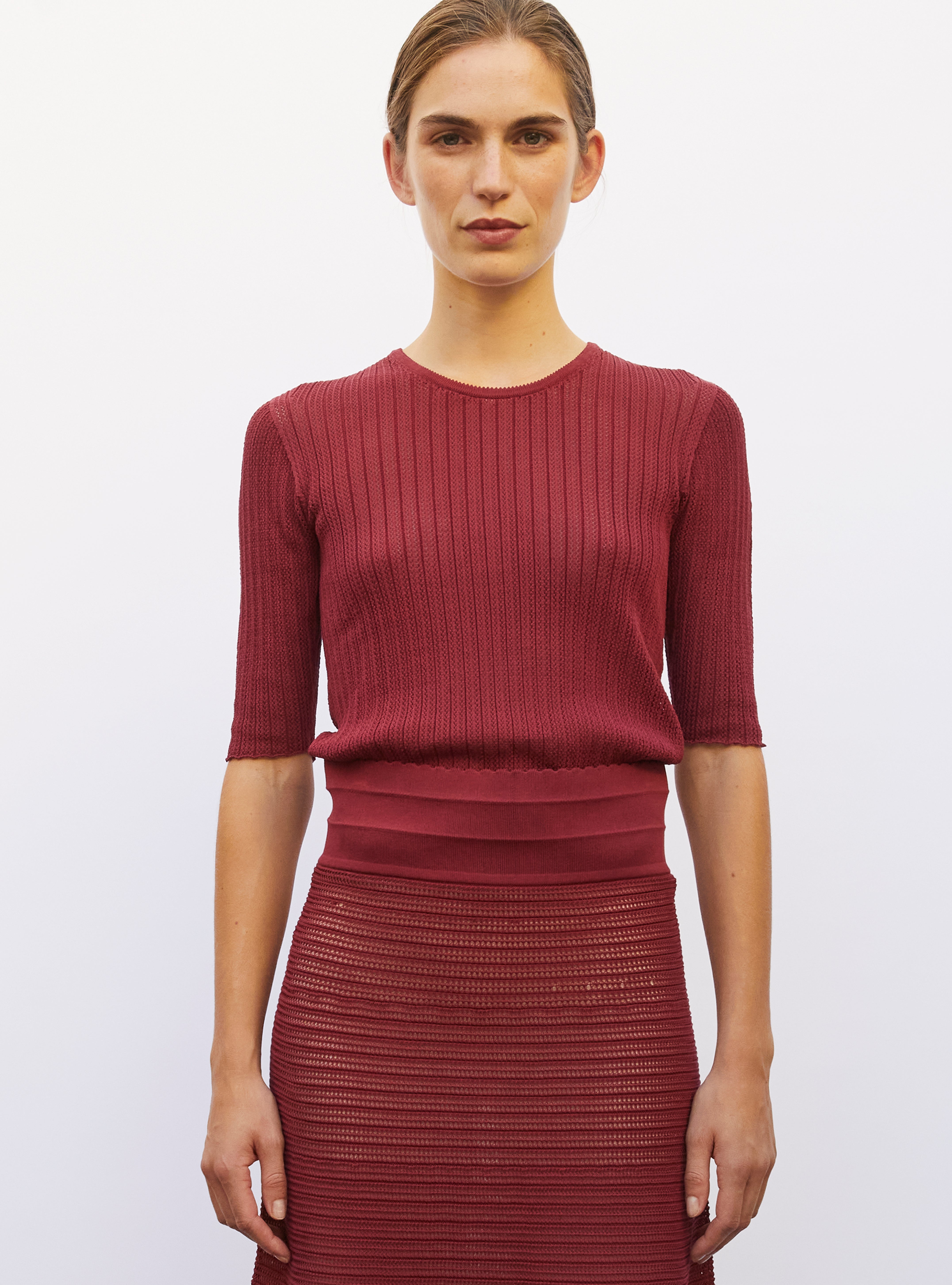 top fin maille pointelle rouge brûlé | Molli
