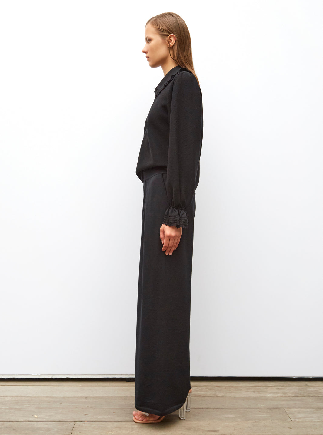 jupe fluide en maille plissée noir profond | Molli