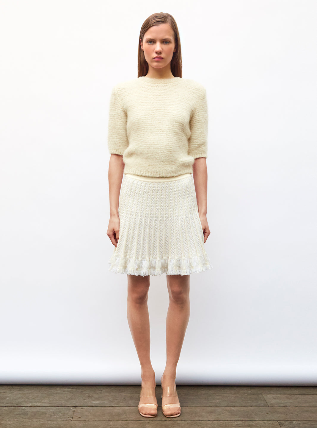 jupe courte en maille à frange molli naturel | Molli