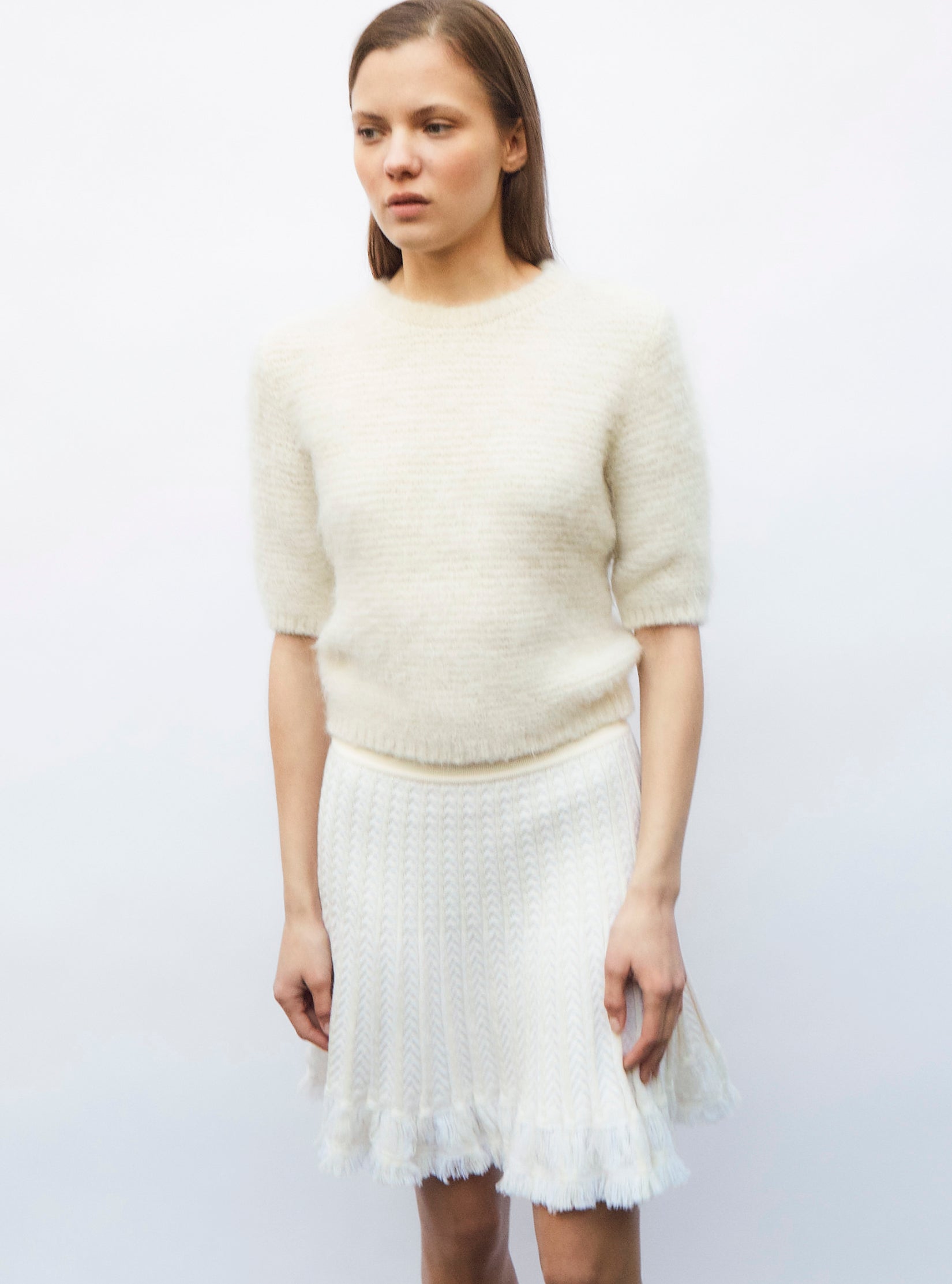 jupe courte maille chevron molli naturel milk | Molli