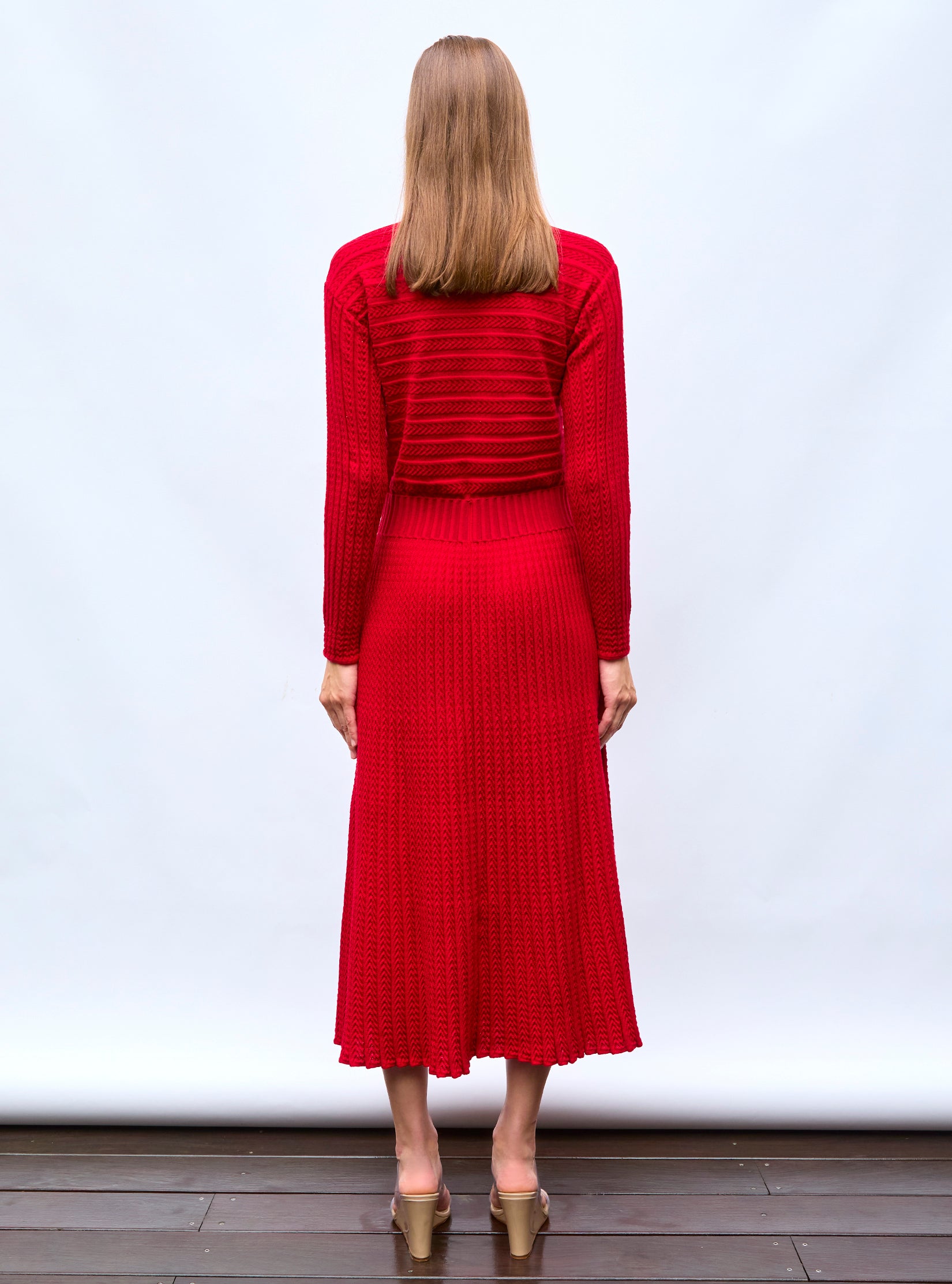 robe longue maille plissée molli rouge vernis | Molli