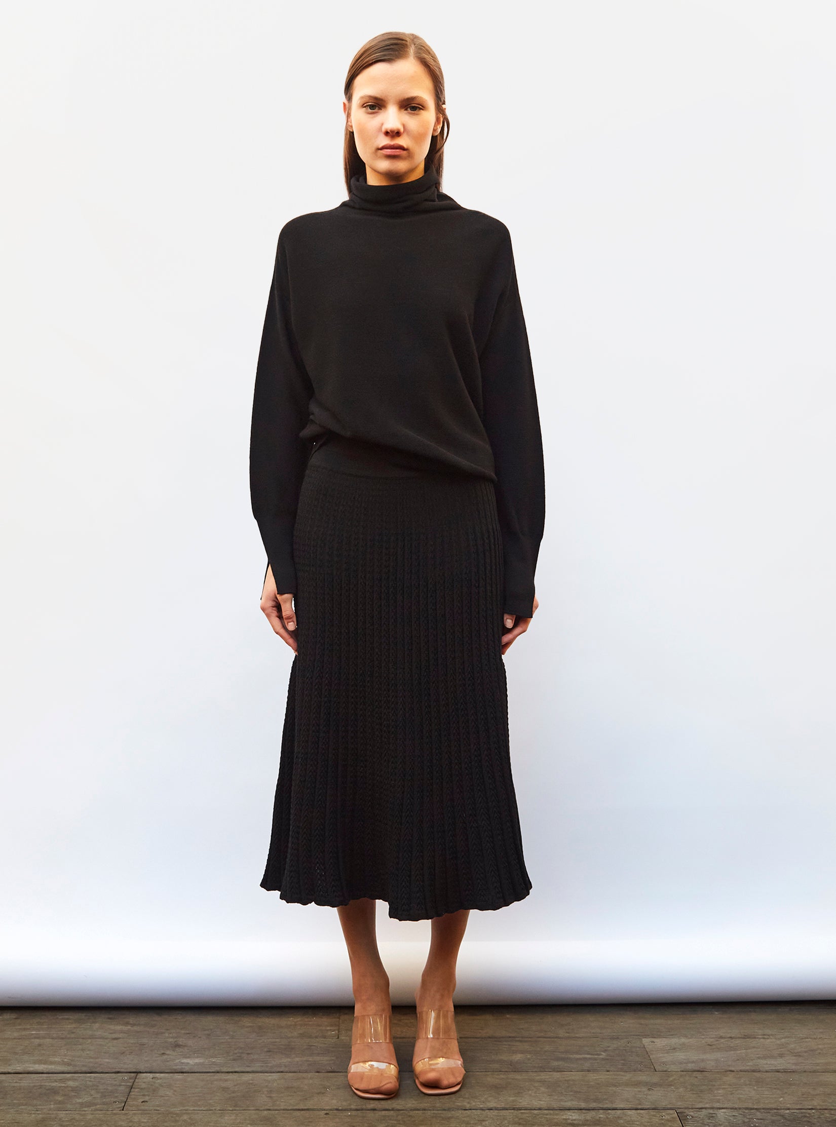 jupe fluide en maille plissée molli noir profond | Molli