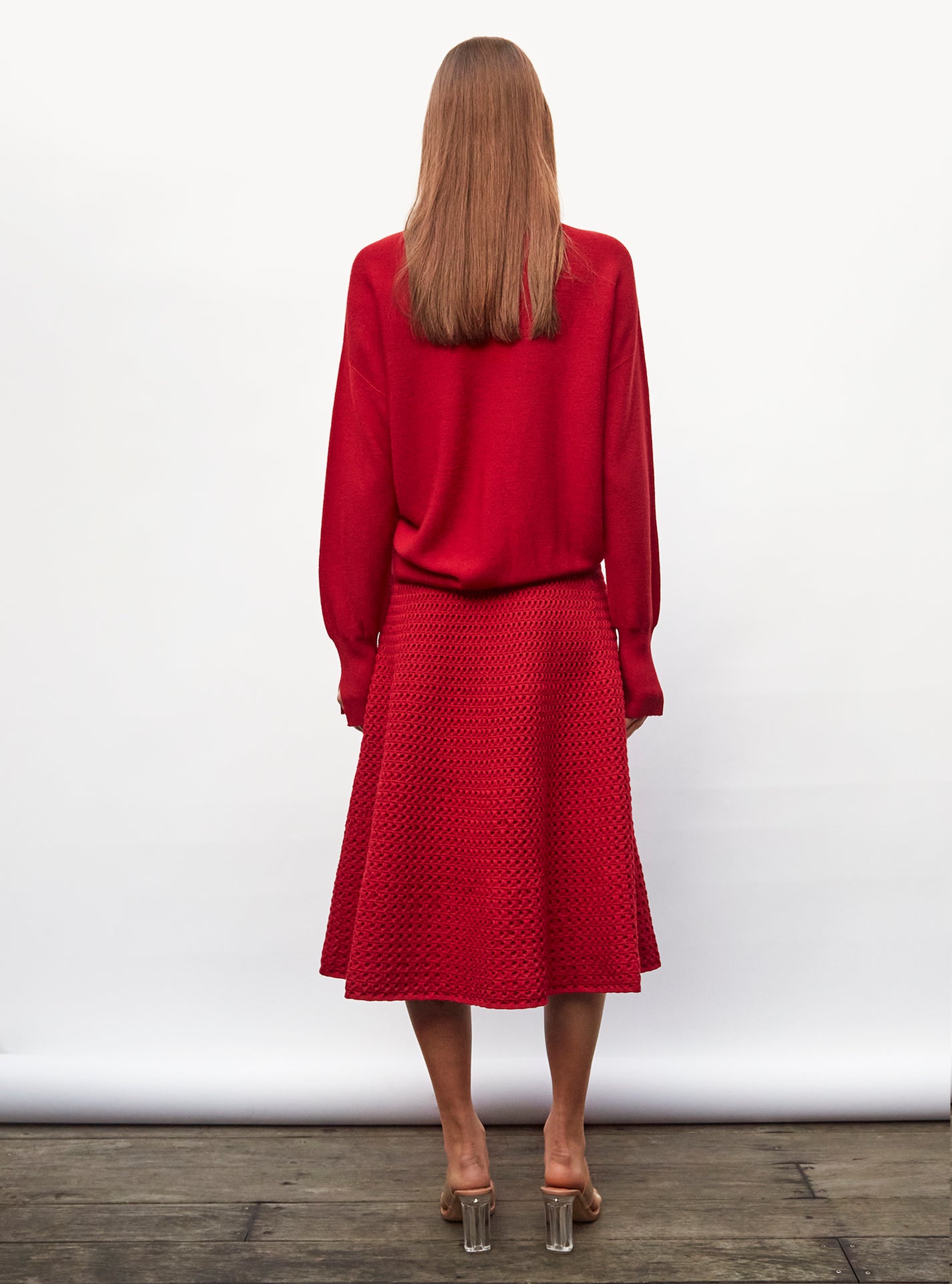 jupe midi maille smockée rouge vernis | Molli