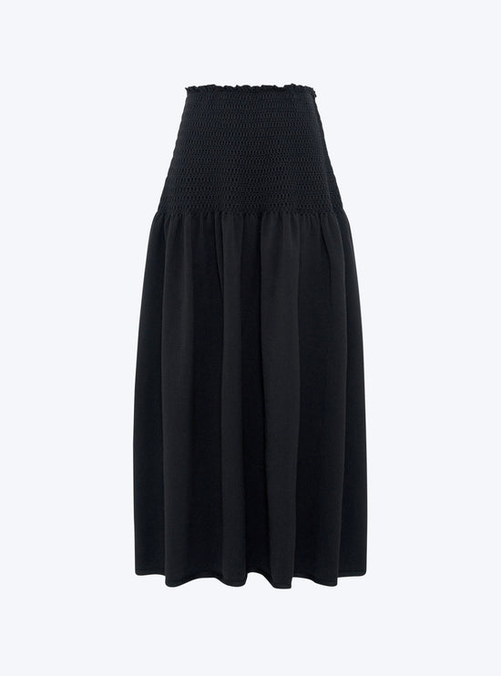 jupe longue maille smockée noir profond | Molli