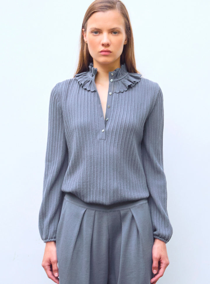 pull col v maille pleine acier | Molli