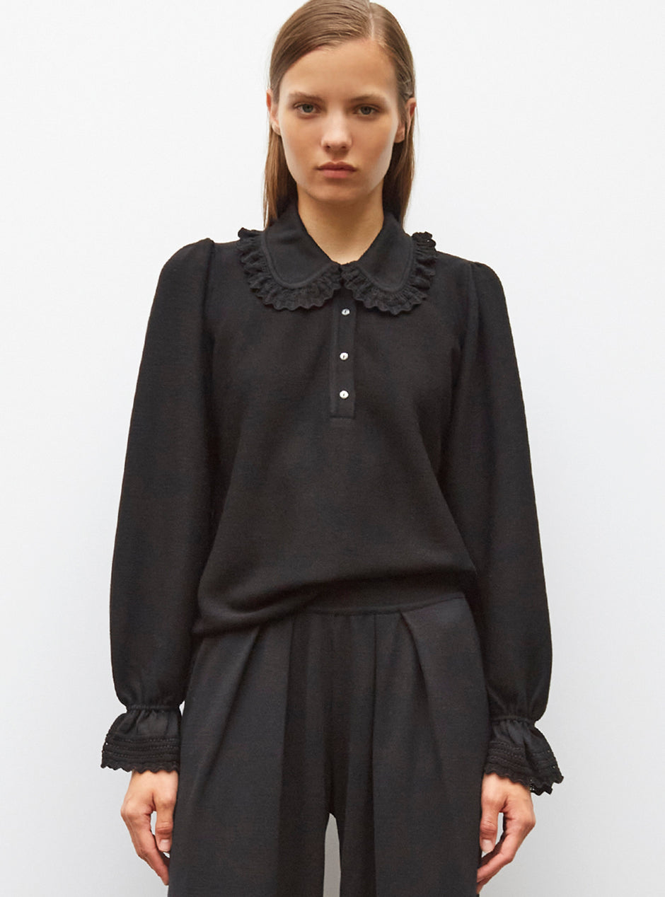 jupe fluide en maille plissée noir profond | Molli