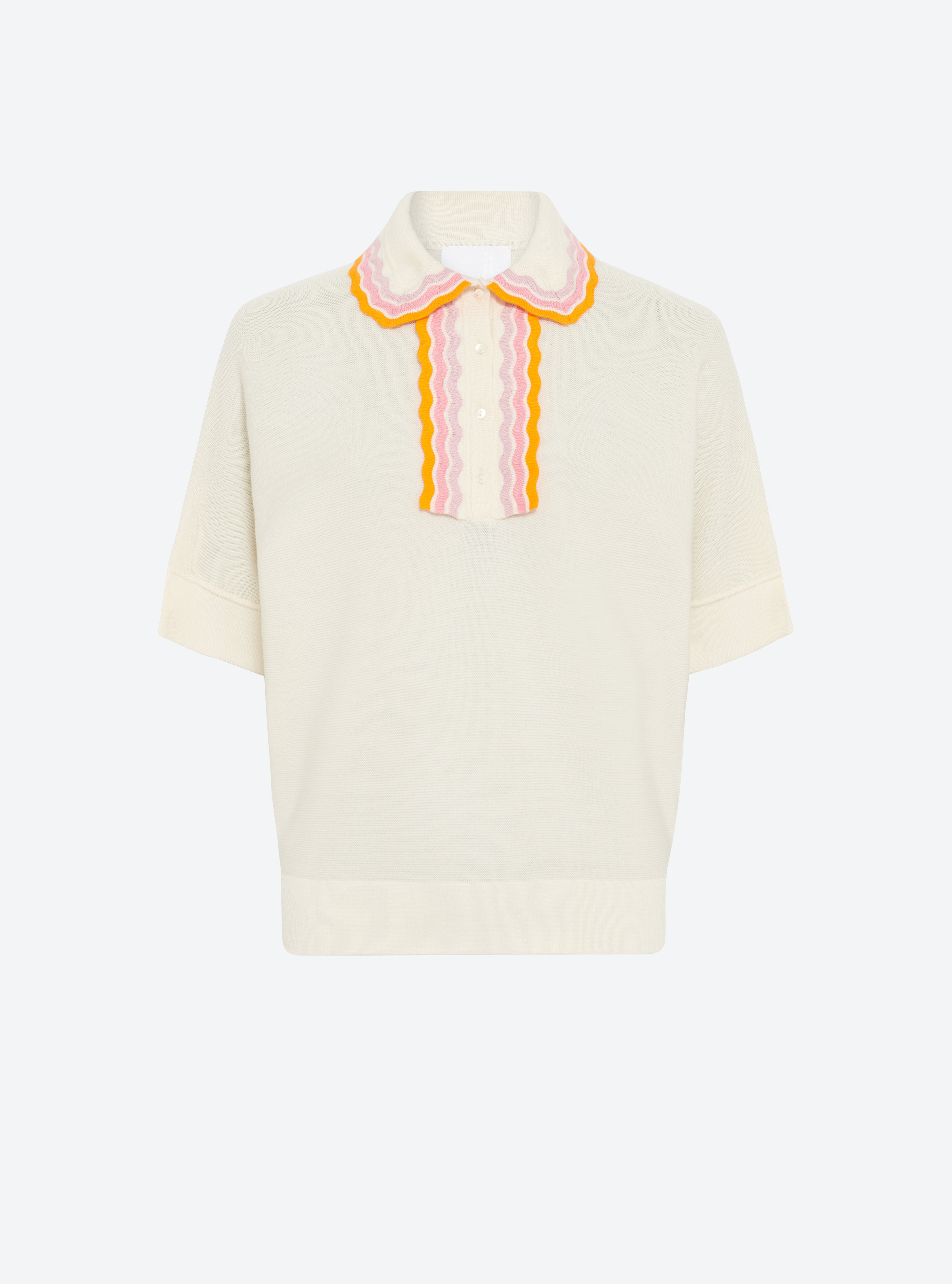 wide knit top rick-rack edged collar natural-multi pink | Molli