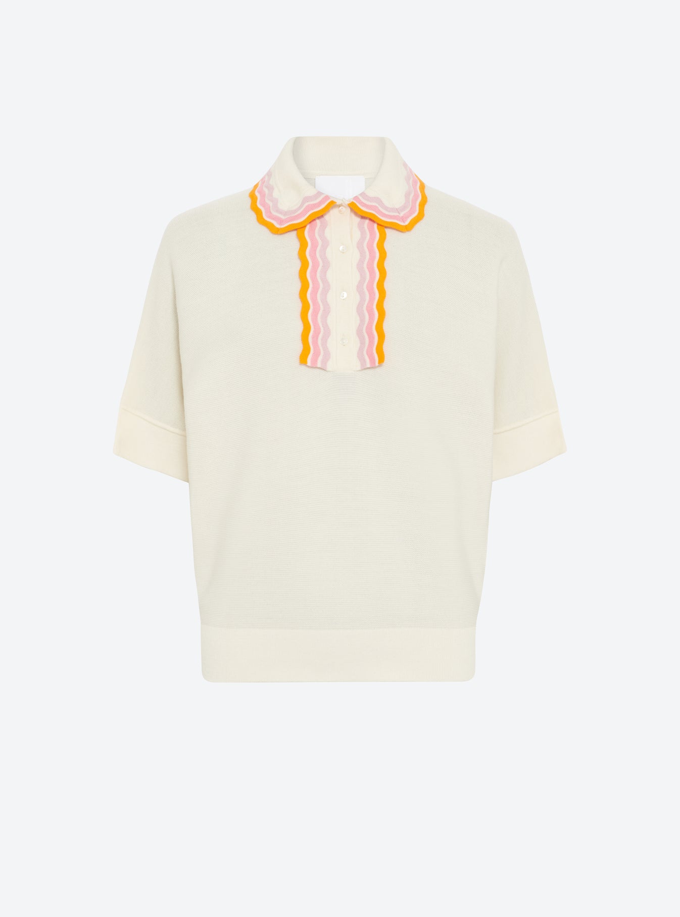 wide knit top rick-rack edged collar natural-multi pink | Molli