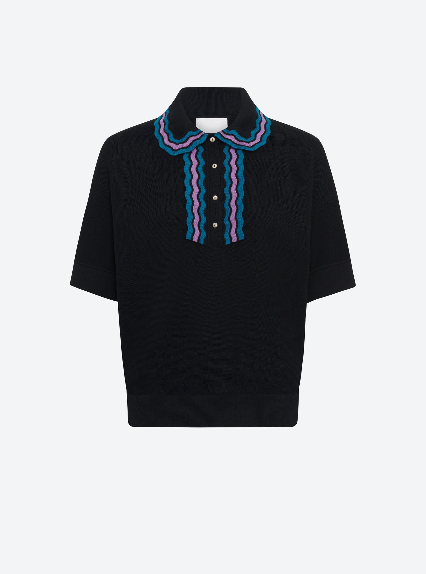 wide knit top rick-rack edged collar deep black-multi | Molli