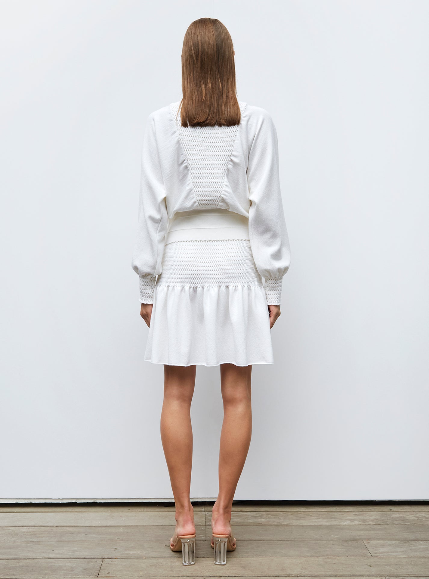 jupe courte en maille smockée milk | Molli