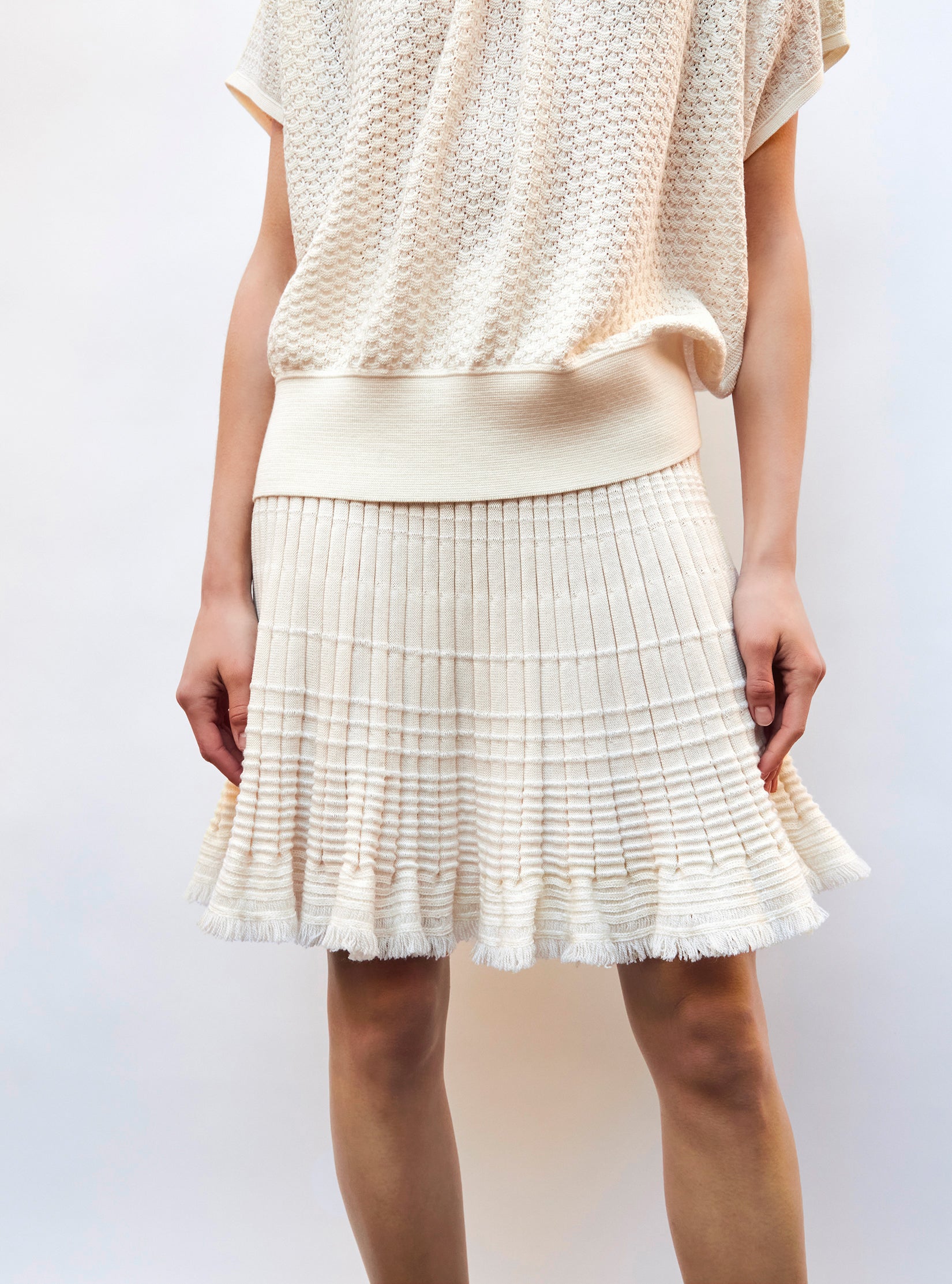 jupe courte en maille à frange molli naturel | Molli