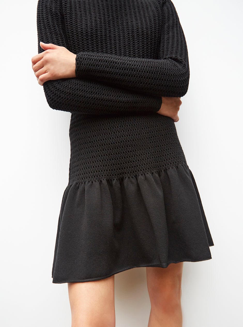 jupe longue maille smockée noir profond | Molli