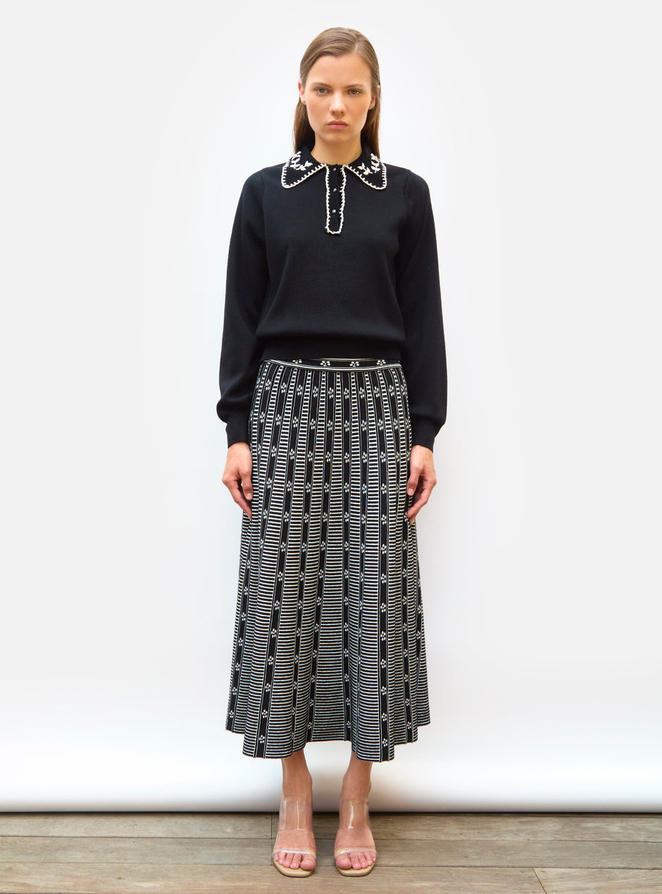 jupe fluide en maille plissée noir profond | Molli