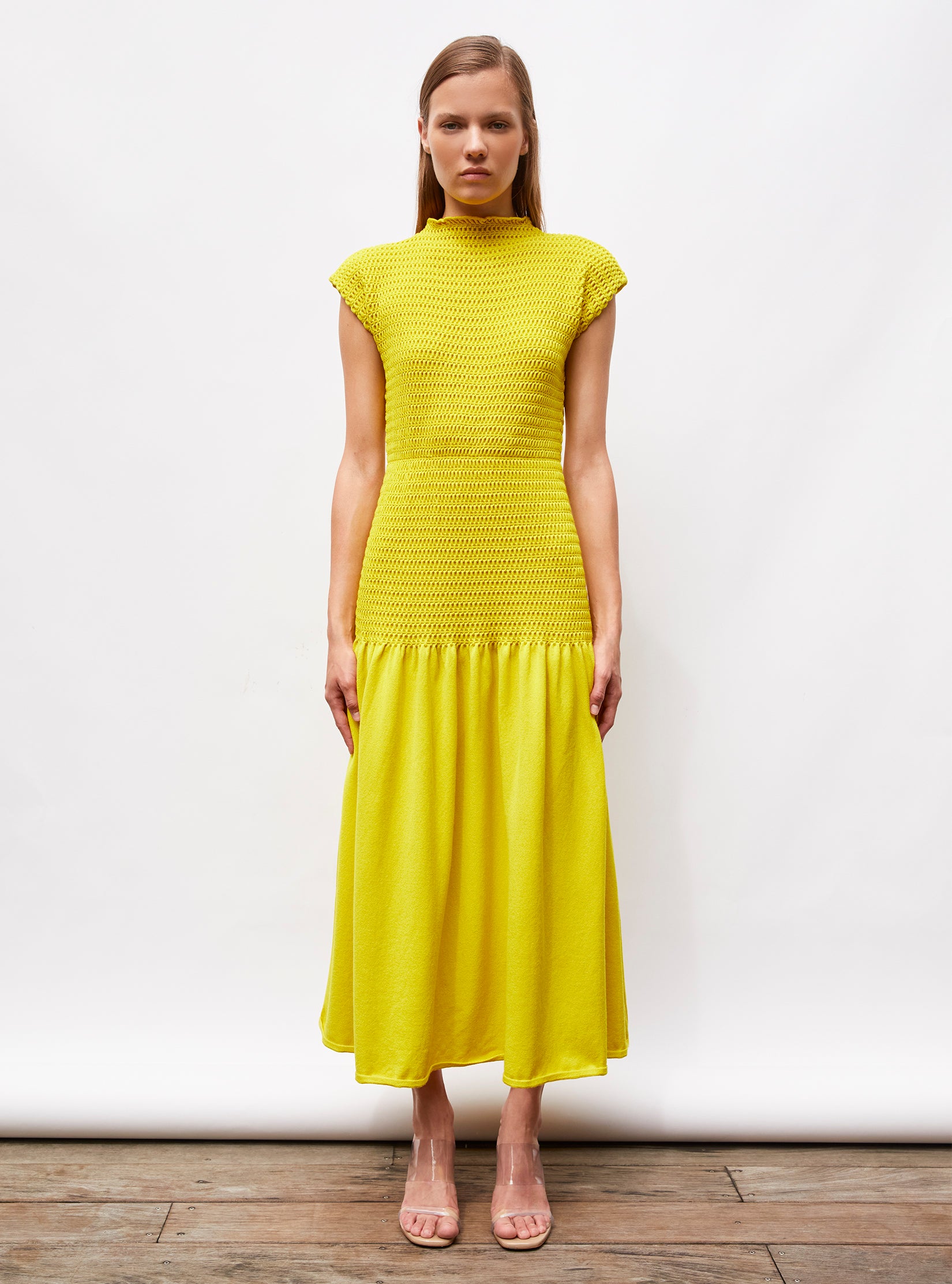 molli long dress in smocked knit mimosa | Molli