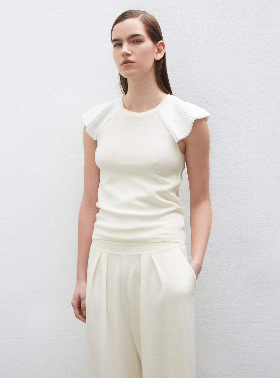 Jupe courte en maille à frange naturel | Molli